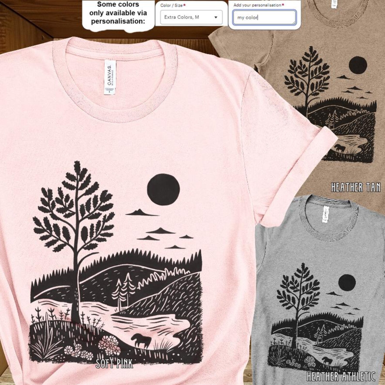 Classic Landscape, Block Print Shirt, Naturelover Gift, Woodcut Linocut ...