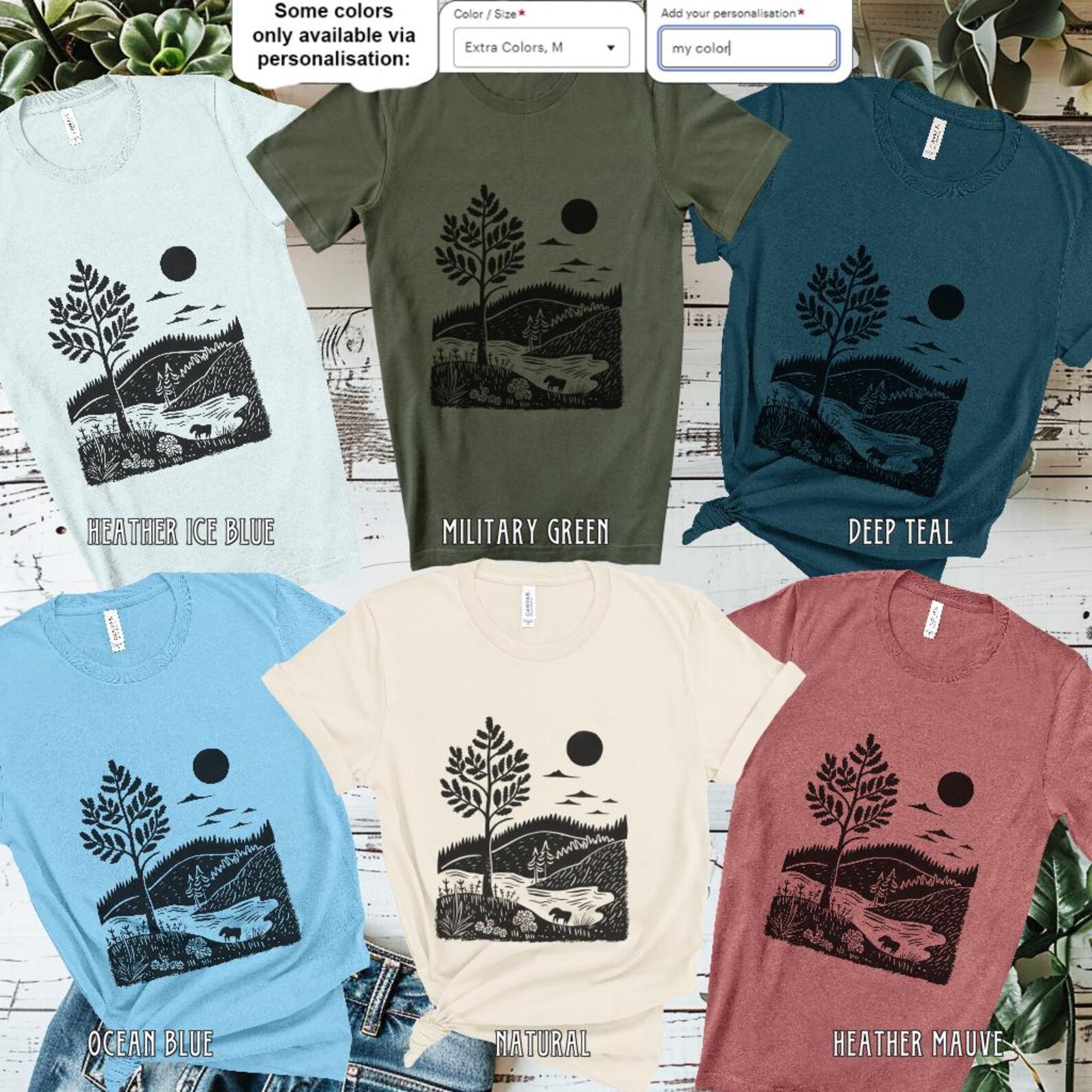 Classic Landscape, Block Print Shirt, Naturelover Gift, Woodcut Linocut ...