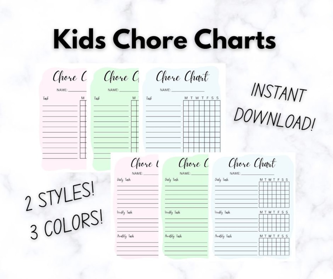 Blank Kids Chore Chart for Daily Weekly & Monthly Tasks 2 - Etsy