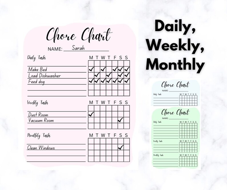 Blank Kids Chore Chart for Daily, Weekly, & Monthly Tasks | 2 Styles ...
