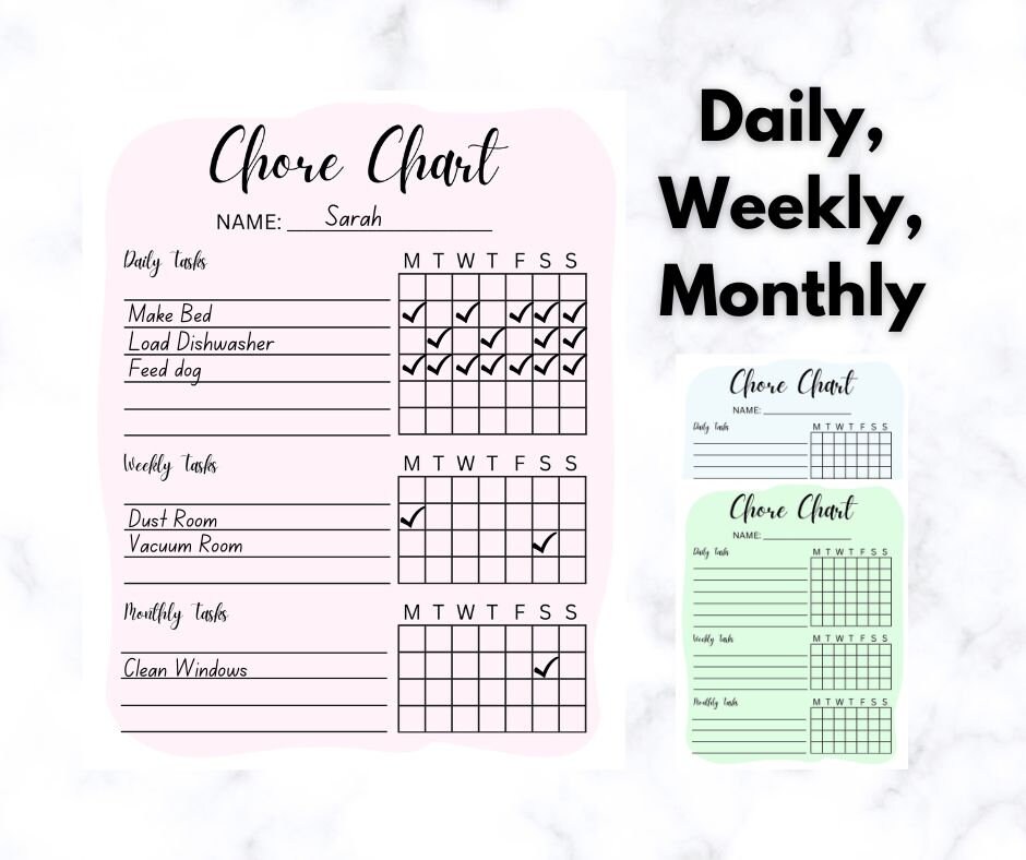 Blank Kids Chore Chart for Daily, Weekly, & Monthly Tasks | 2 Styles ...