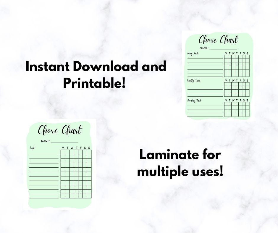 Blank Kids Chore Chart for Daily, Weekly, & Monthly Tasks | 2 Styles ...