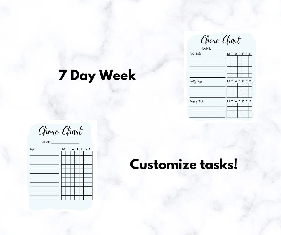 Blank Kids Chore Chart for Daily Weekly & Monthly Tasks 2 - Etsy