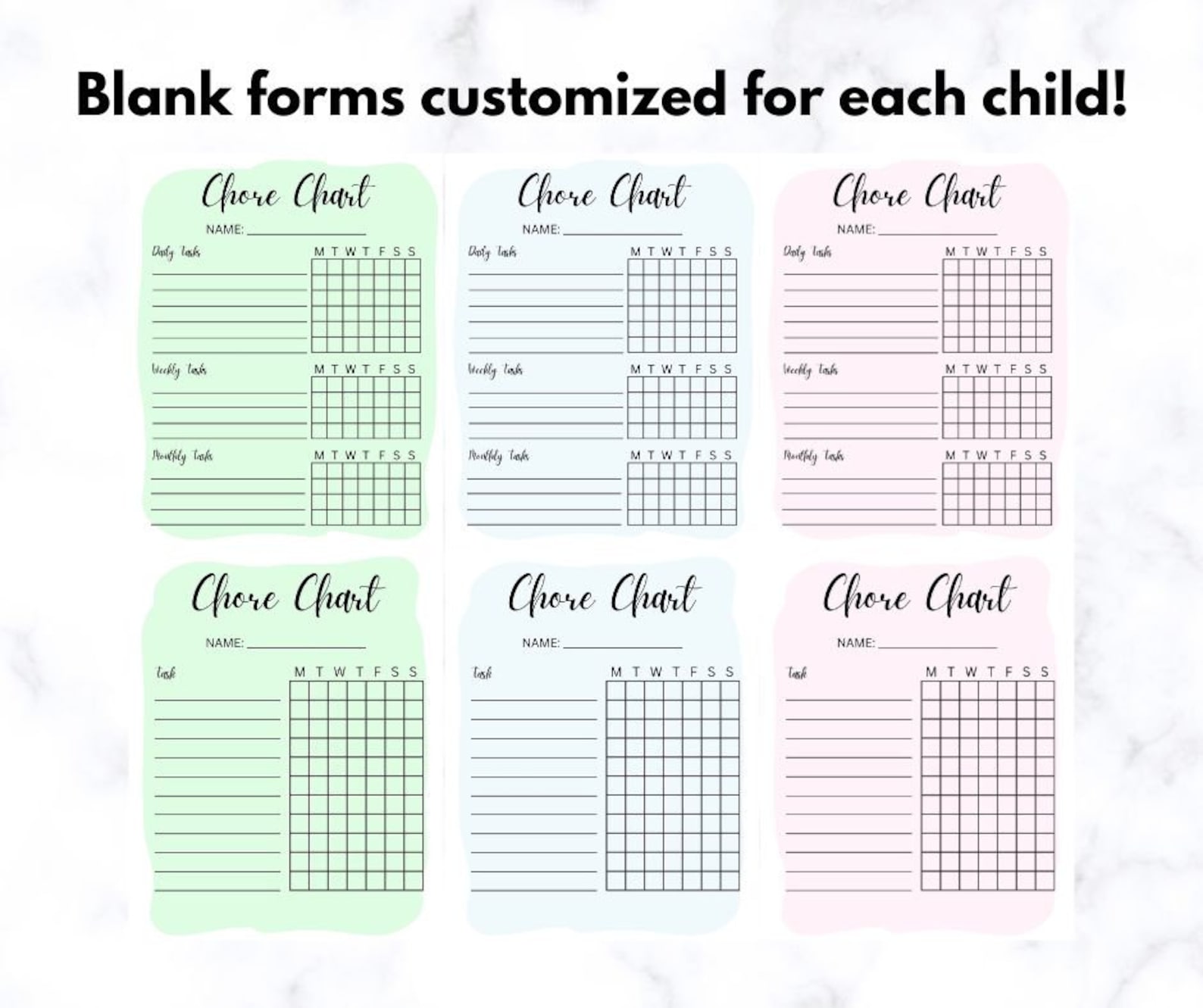 Blank Kids Chore Chart for Daily Weekly & Monthly Tasks 2 - Etsy