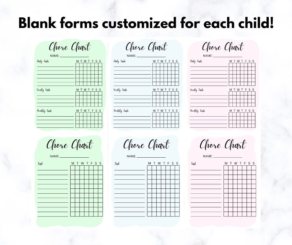 Blank Kids Chore Chart for Daily, Weekly, & Monthly Tasks | 2 Styles ...