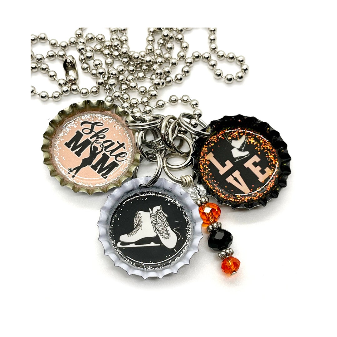 Ice Skate Mom Bottle Cap Keychain OR Necklace Orange - Etsy