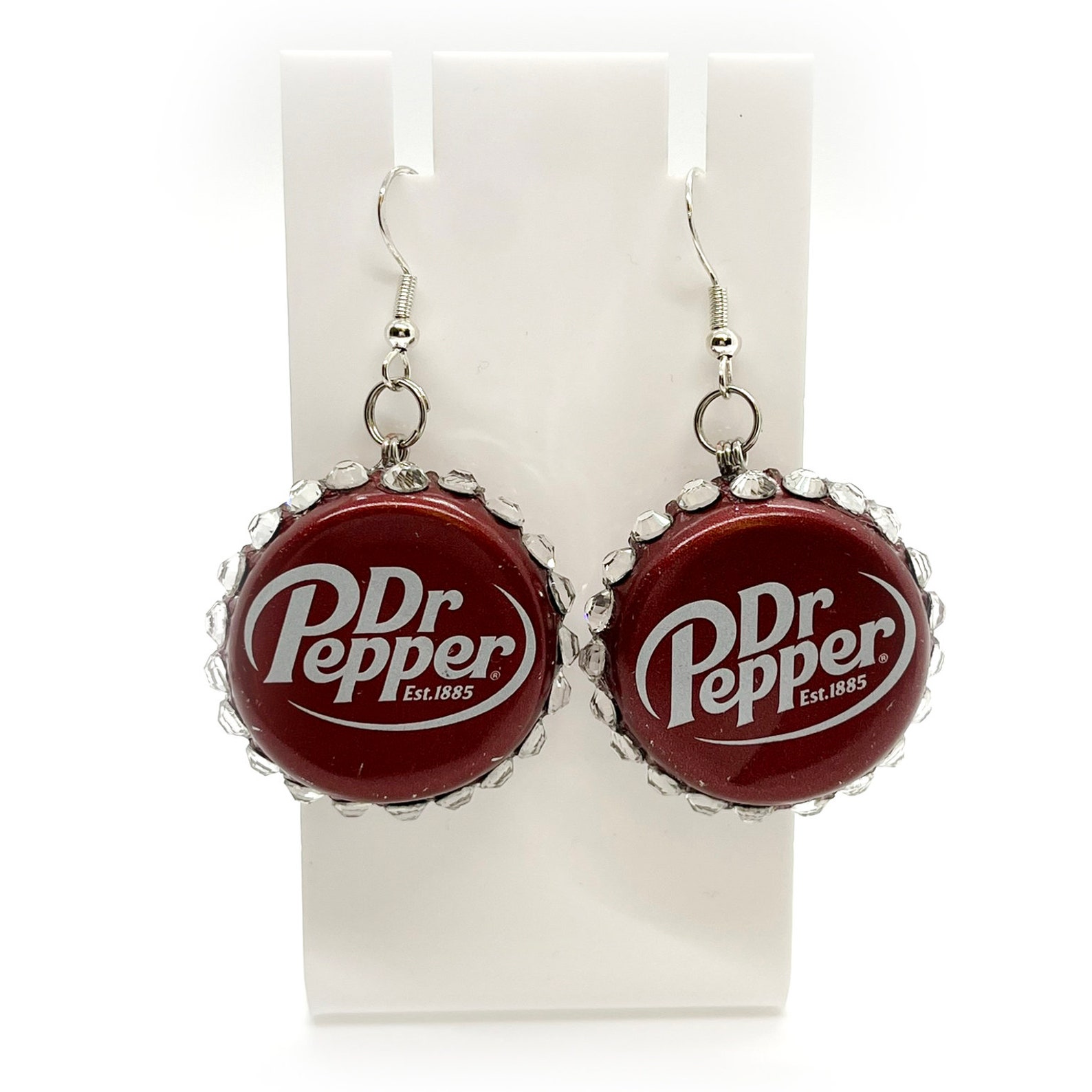 Dr. Pepper Double-sided Bottlecap Earrings With Rhinestone Edges - Etsy