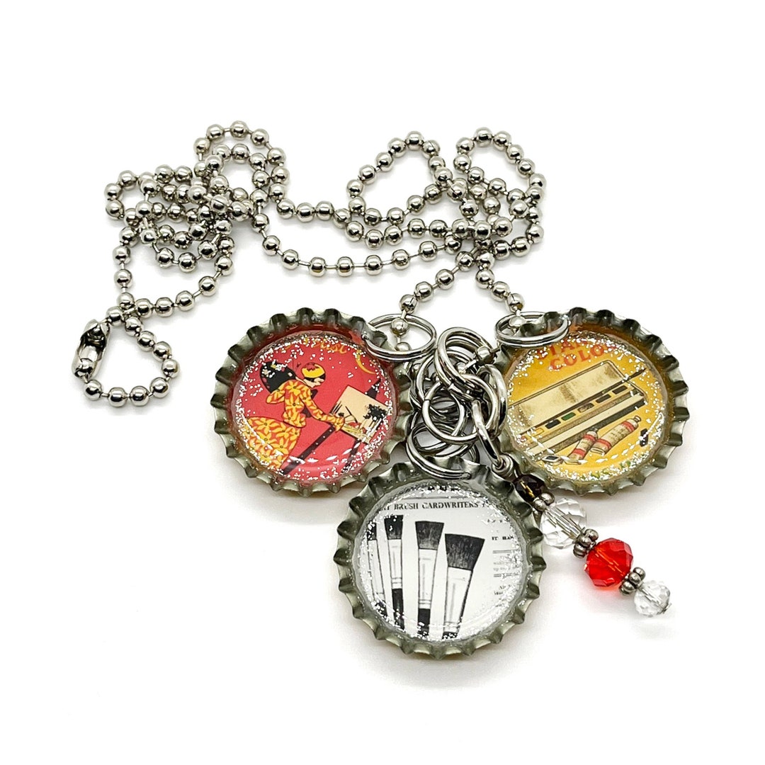 Vintage Artist Themed Bottle Cap Necklace or Keychain, With Red and ...