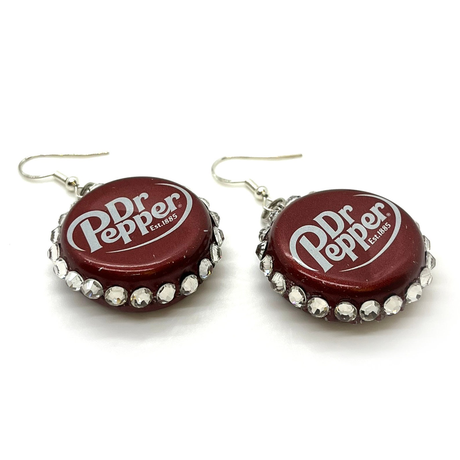 Dr. Pepper Double-sided Bottlecap Earrings With Rhinestone Edges - Etsy