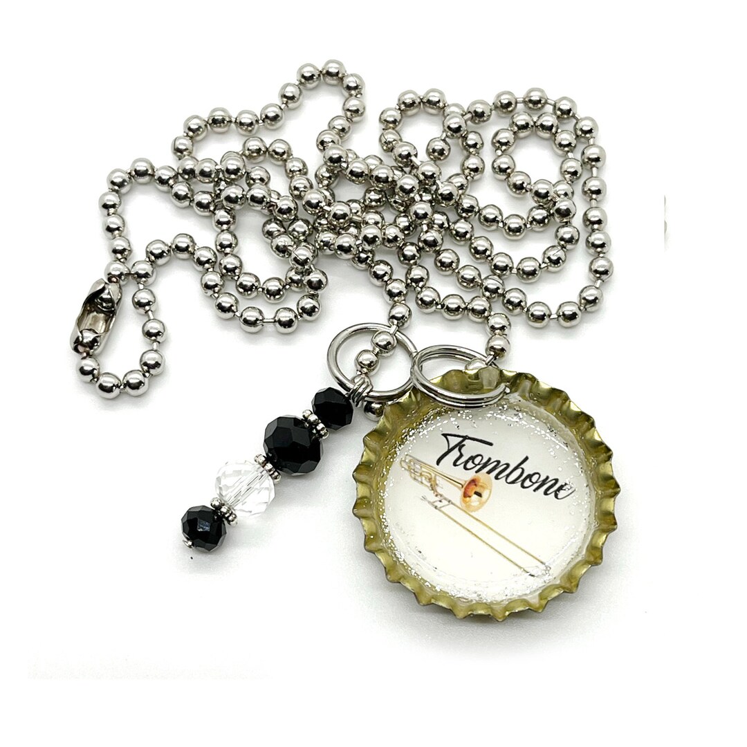 Trombone Bottle Cap Keychain or Necklace - Etsy