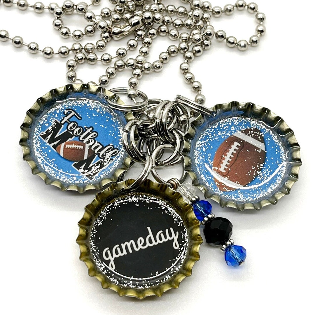 Gameday Football Mom Bottle Cap Keychain OR Necklace Blue - Etsy