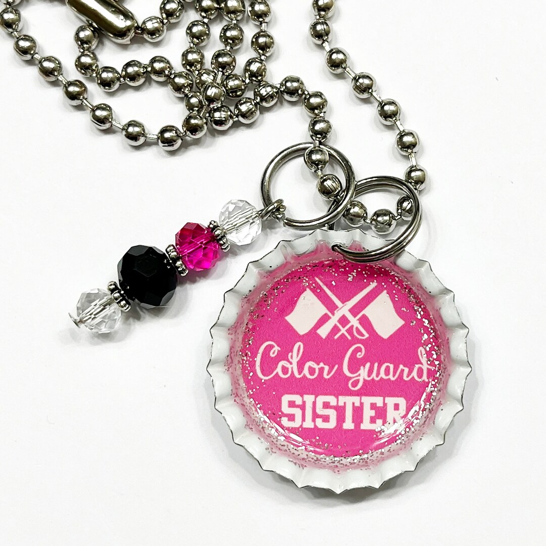 Color Guard Sister Bottle Cap Charm Necklace: Glitter Beaded Pendant - Etsy