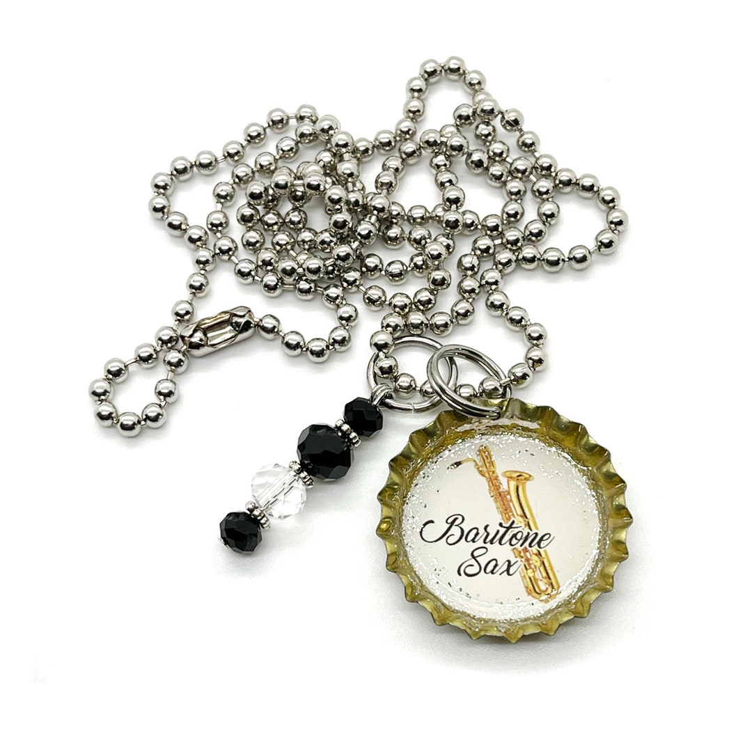 Sax - Baritone Sax Bottle Cap Keychain or Necklace - Etsy