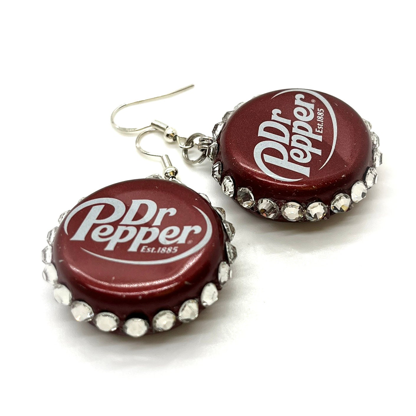 Dr. Pepper Double-sided Bottlecap Earrings With Rhinestone Edges - Etsy