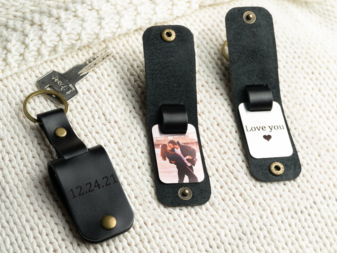 Leather Photo Keychain With Tag Inside, Picture Keychain, Engraved ...