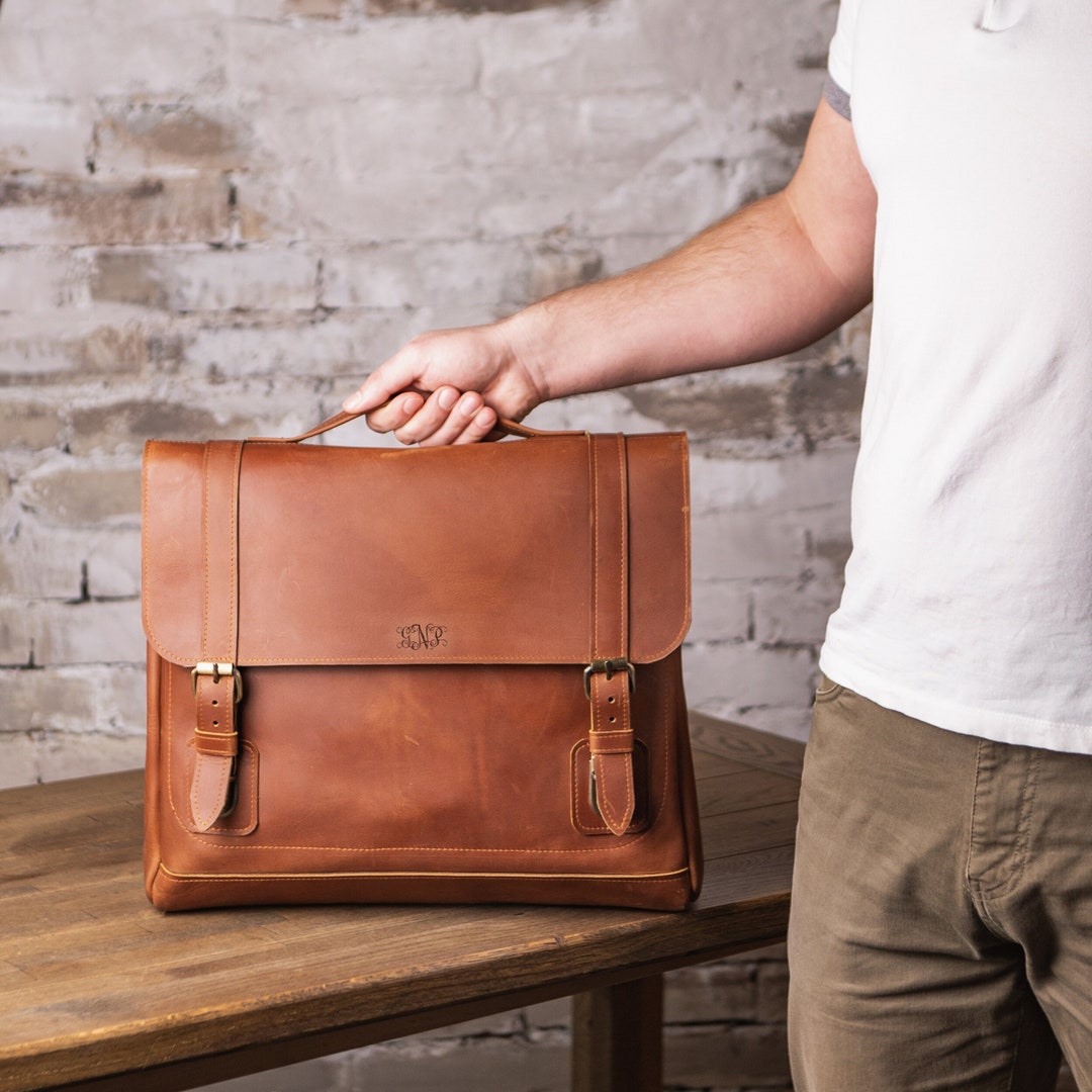 Personalized Leather Briefcase 16 Laptop Bag, Gift for Him, Messenger ...