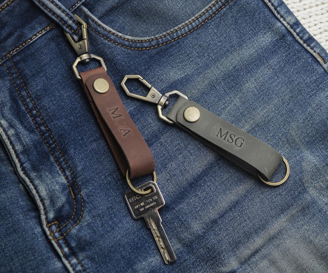 Custom Leather Handmade Belt Keeper Keychain, Handcrafted Leather Key ...