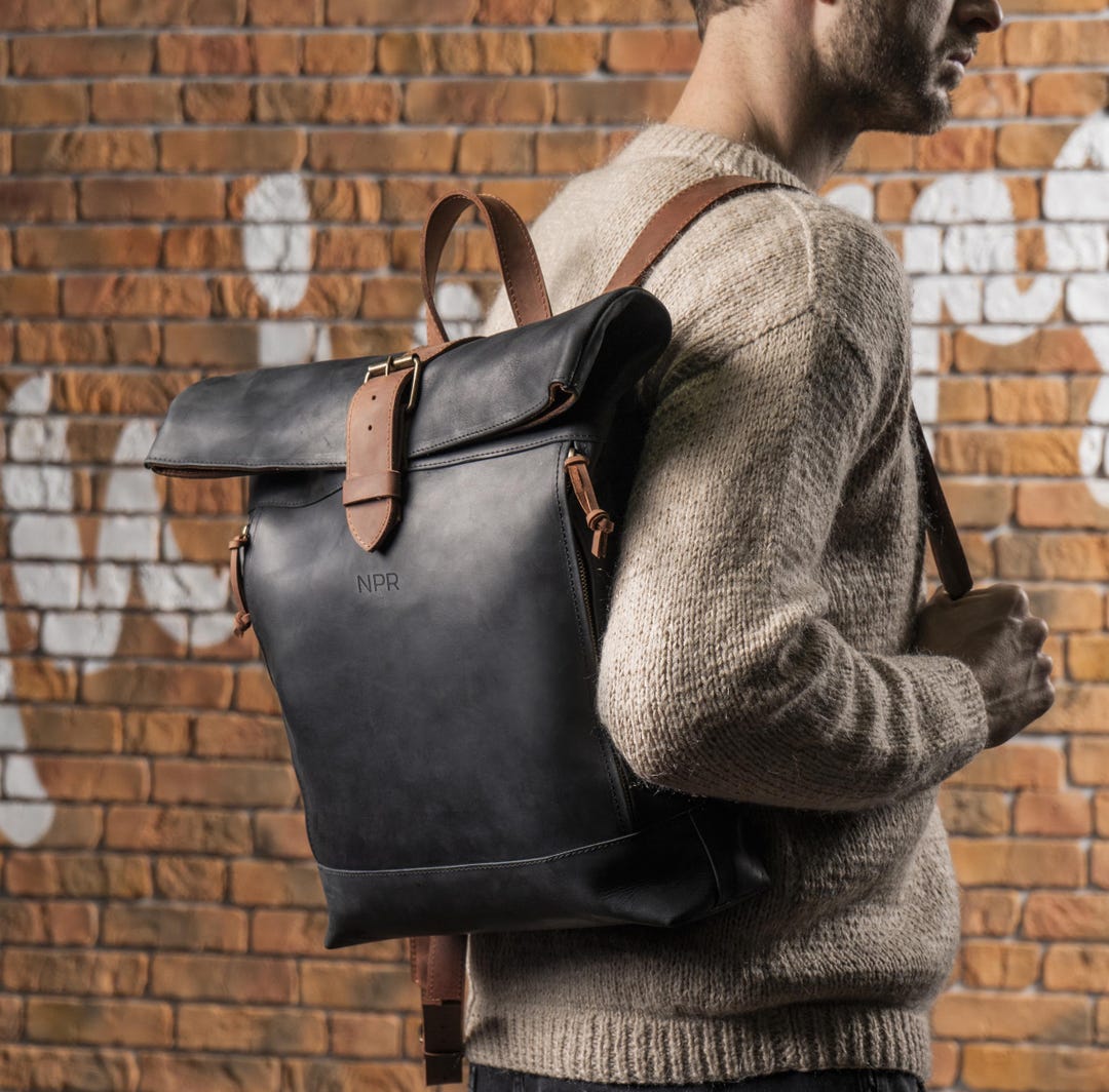 Full Grain Leather Backpack With Buckle, Roll Top LEATHER BACKPACK ...