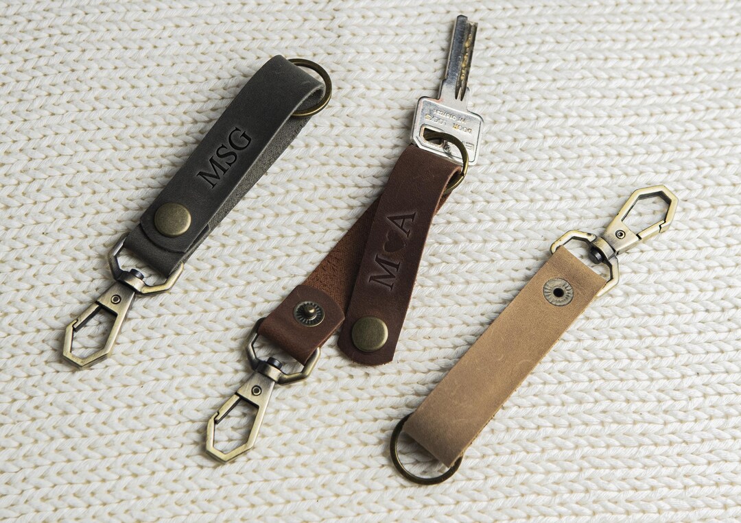 Personalized Leather Metal Keychain, Initials Stamped Keychain ...