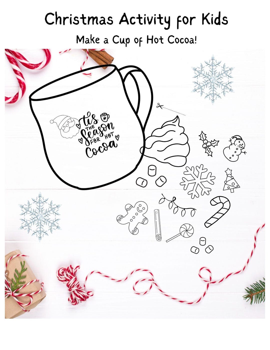 Kids Christmas Activity - Decorate a Cup of Cocoa! Color, Cut & Paste ...