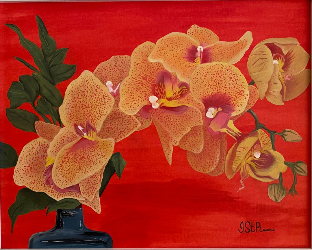 Framed Orchid Painting: Original Acrylic Floral Wall Art (16x20) - Etsy