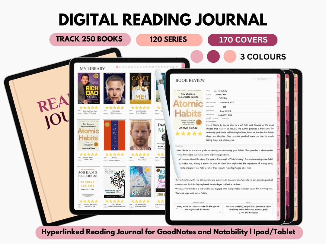 Digital Reading Journal, Portrait Reading Planner, Book Review, Library ...