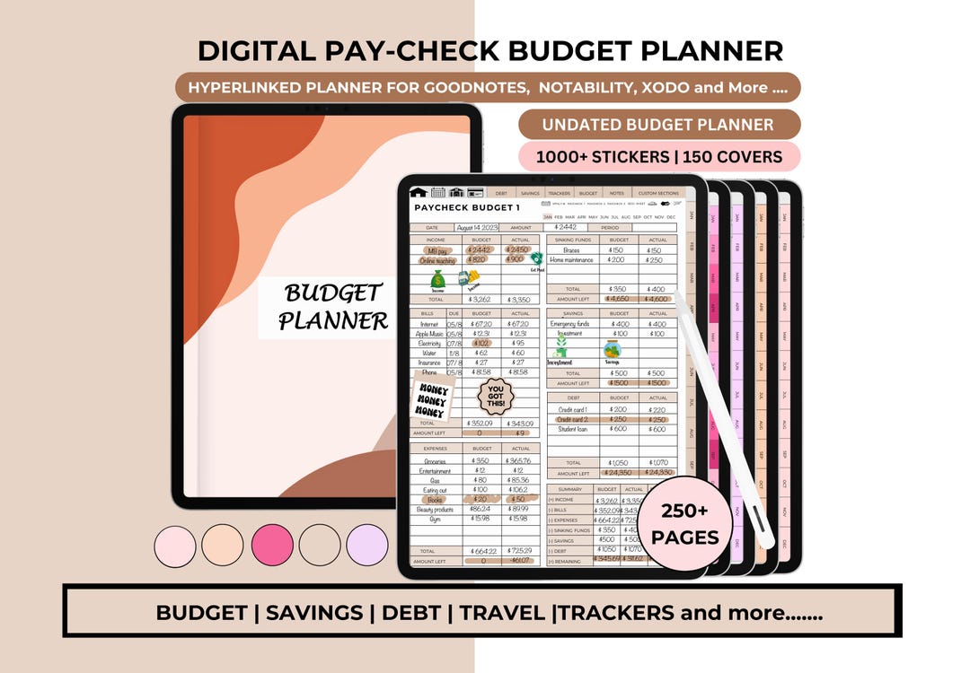Digital Financial Budget Planner, Paycheck Budget, Portrait Finance ...