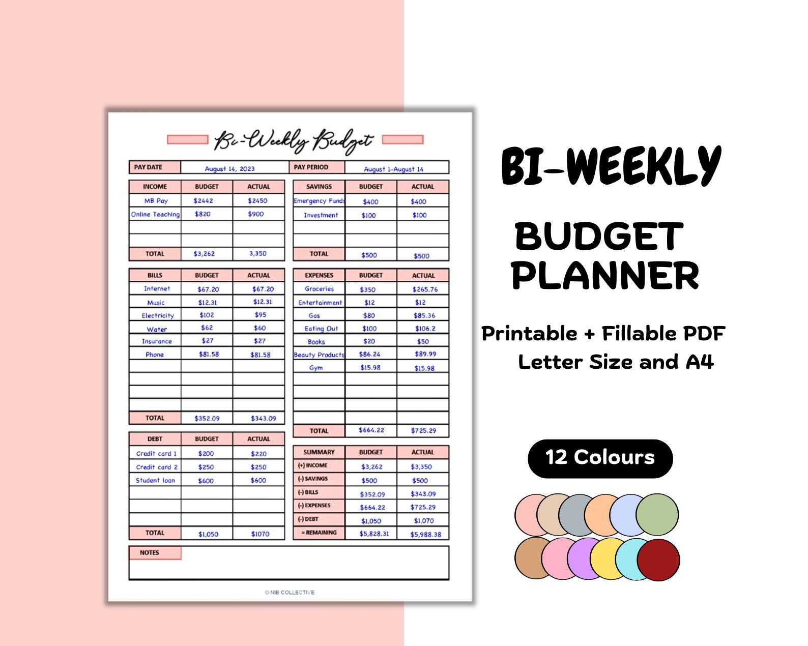Bi-weekly Paycheck Budget Printable, Bi Weekly Budget Planner 2025/2026 ...