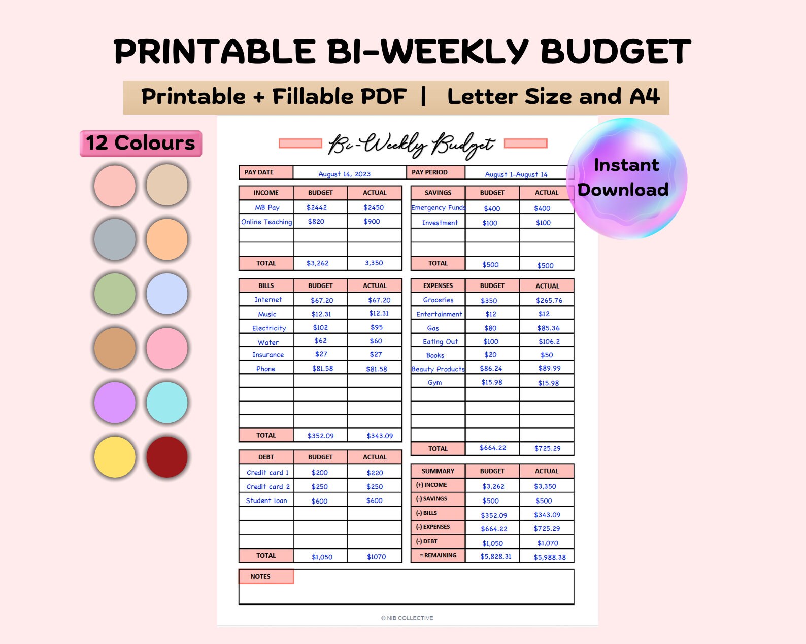 Bi-weekly Paycheck Budget Printable, Bi Weekly Budget Planner 2024/2025 ...