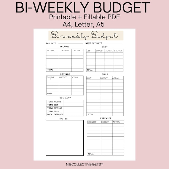 Bi-weekly Paycheck Budget Printable Bi Weekly Budget Planner - Etsy