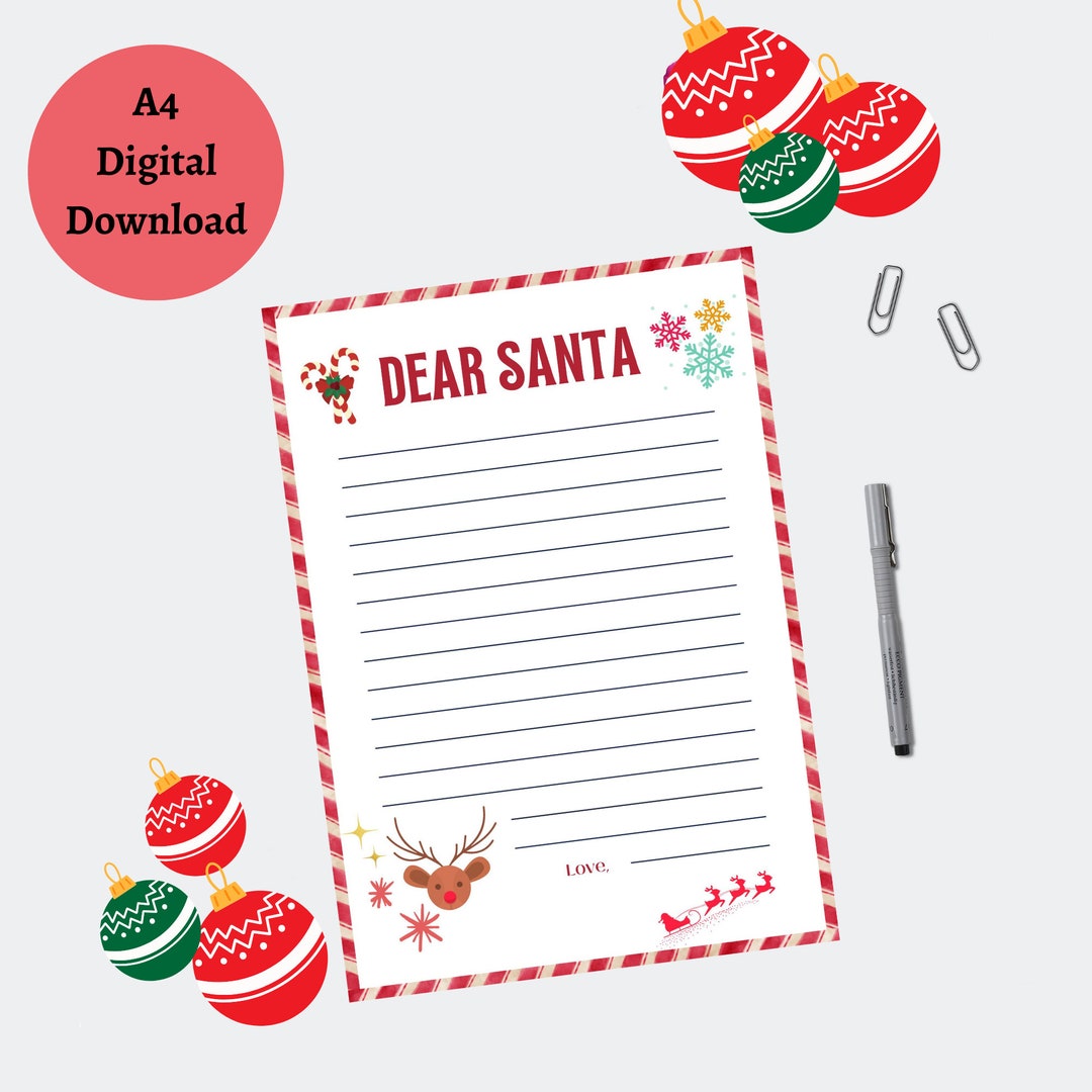 Letter to Santa, Dear Santa, Kids Digital Printable Download A4 ...