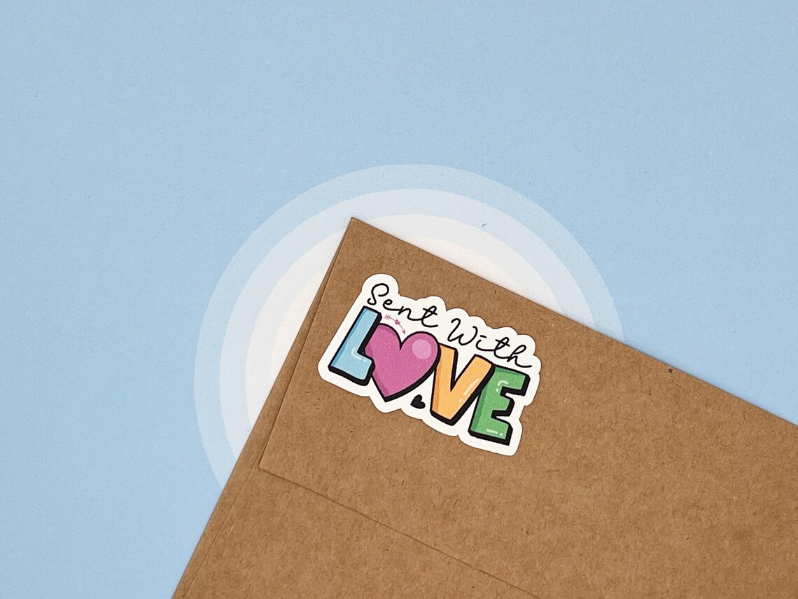 Sent With Love Sticker Cute Colorful Lettering Packaging Stickers for ...
