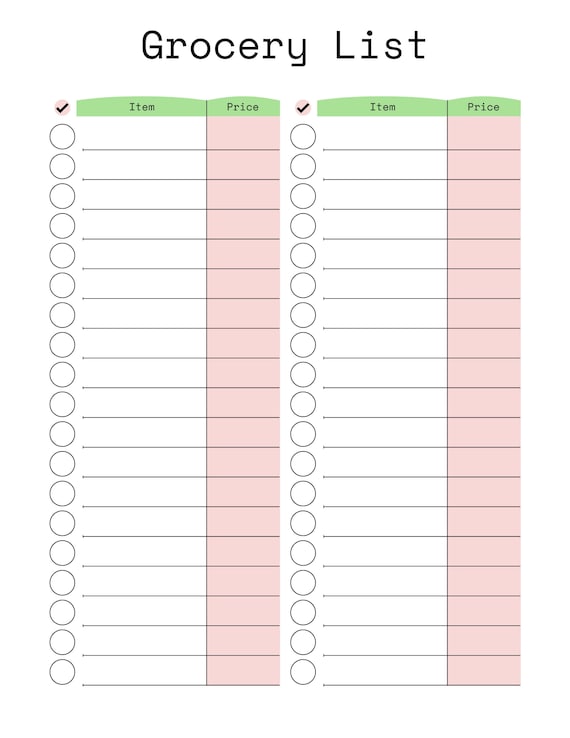 Printable Grocery Budgeting List Digital Download - Etsy