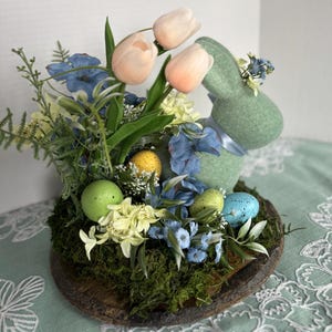 Spring Flocked Bunny Arrangement, Easter Floral Centerpiece - Etsy