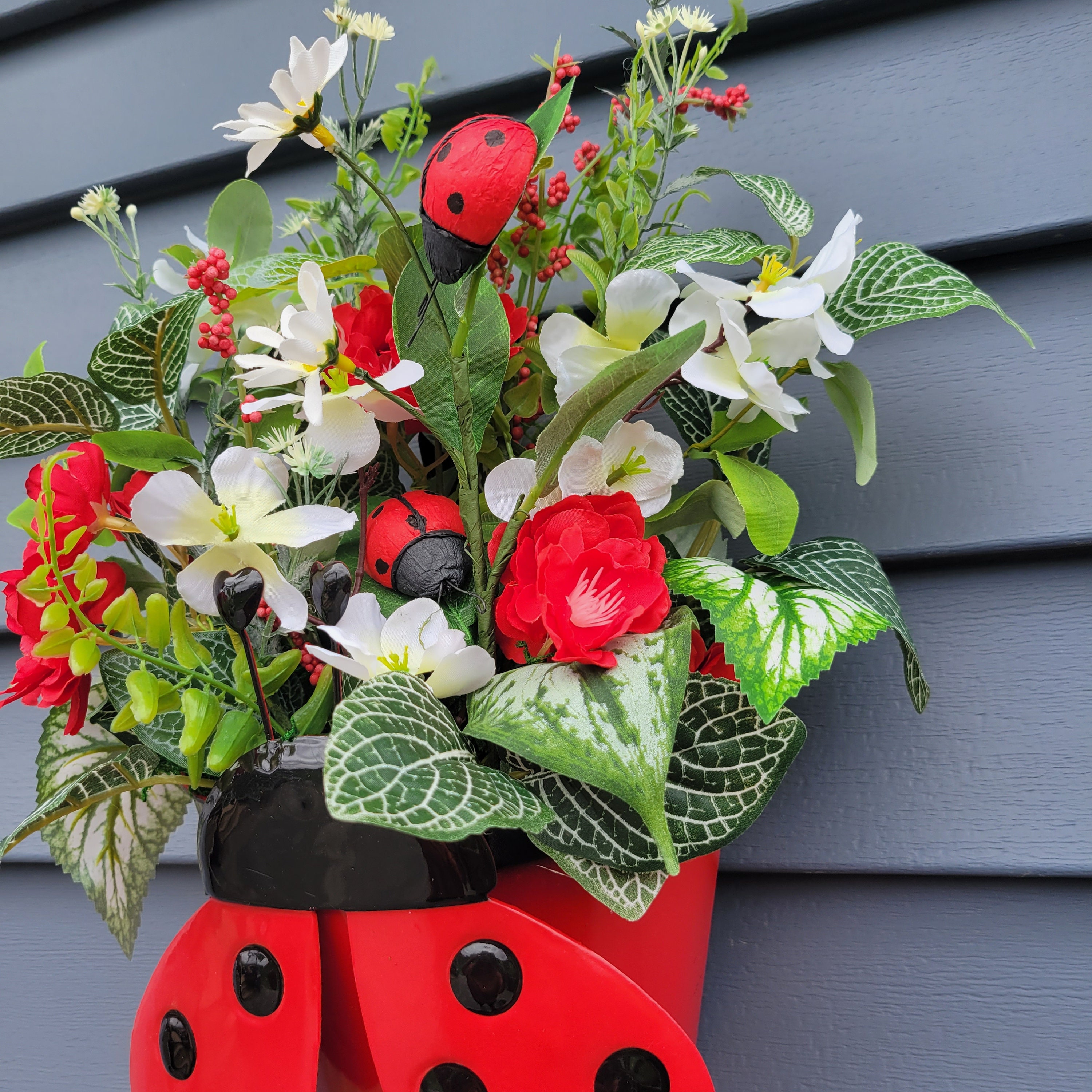 Ladybug Summer Floral, Sweet Summertime Kitchen Centerpiece, Entry Way ...