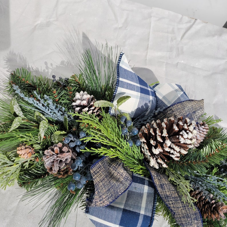 Winter Centerpiece, Holiday Decor, Blue Centerpiece, Table Decor, Low ...