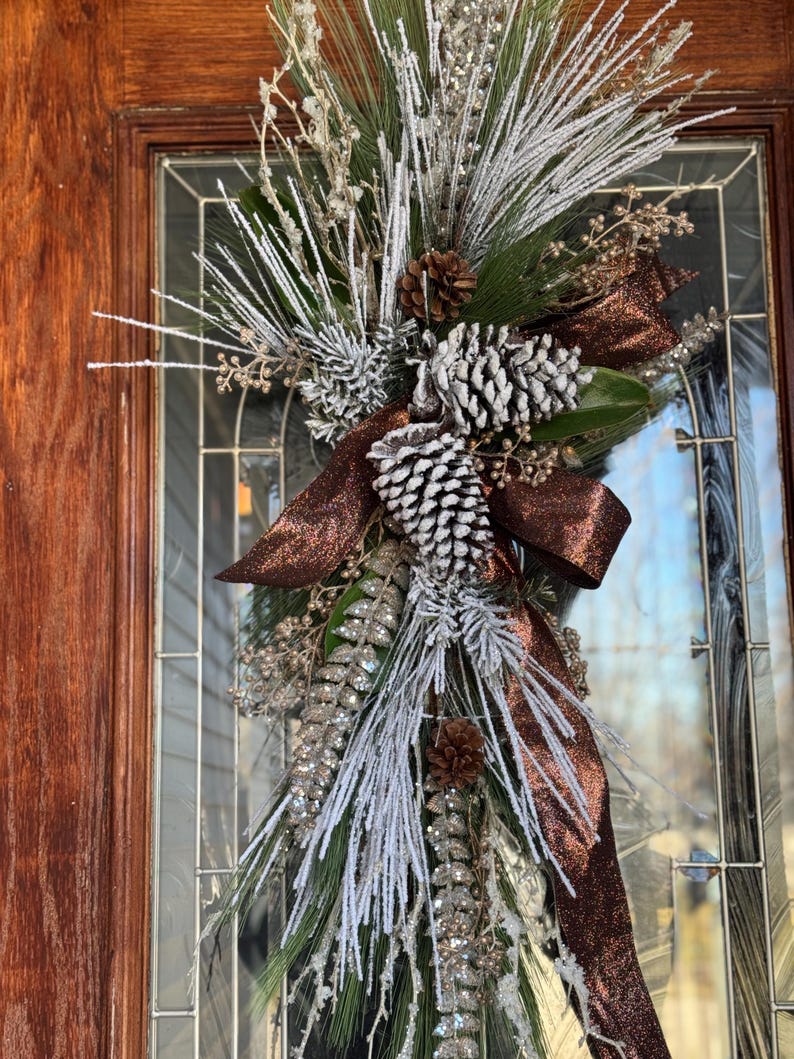 Winter Woodland Pinecone Swag, Rustic Glam Swag, Rust and Gold Woodland ...