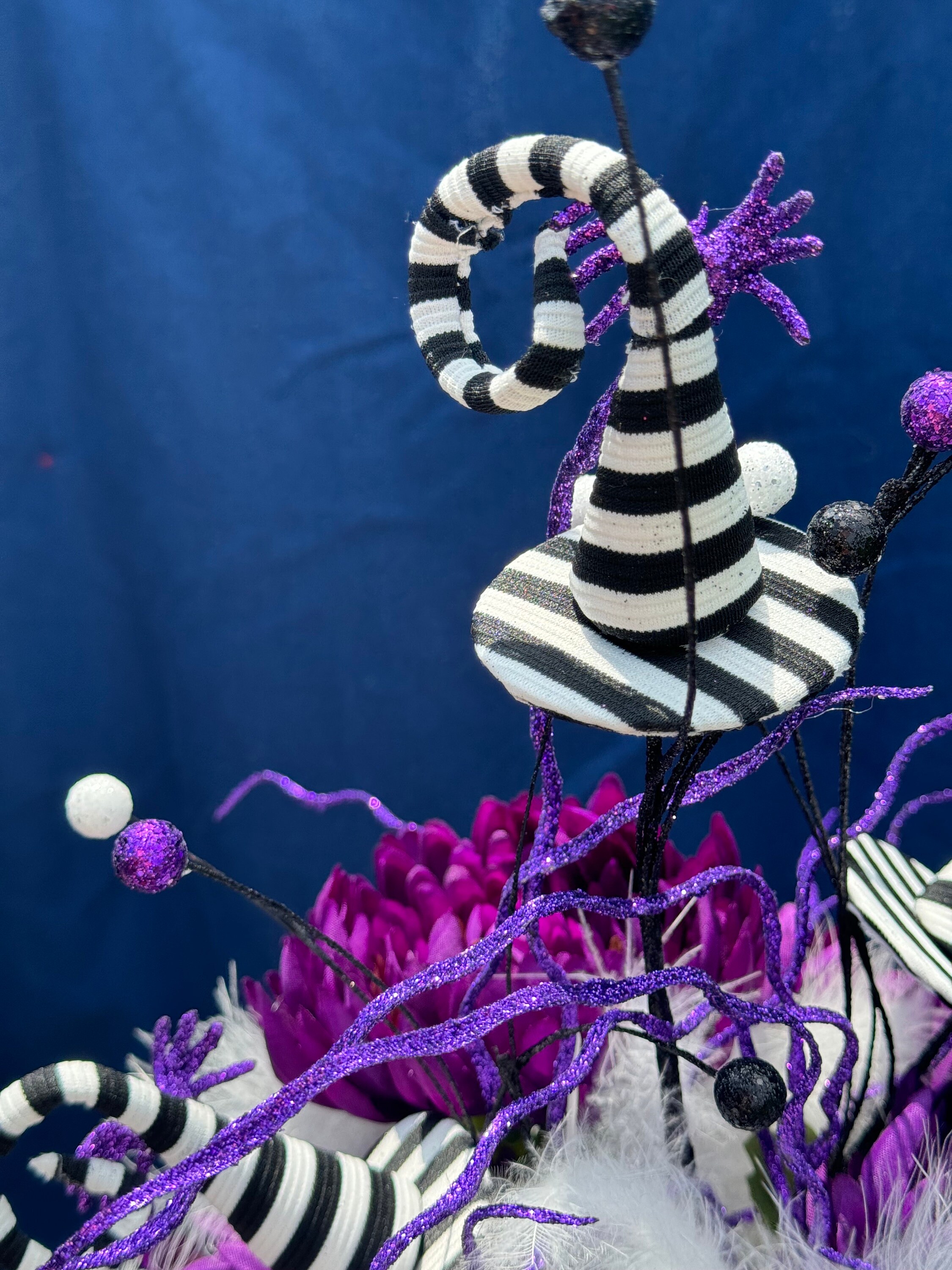 Halloween Centerpiece, Cauldron Arrangement, Black & White Centerpiece ...