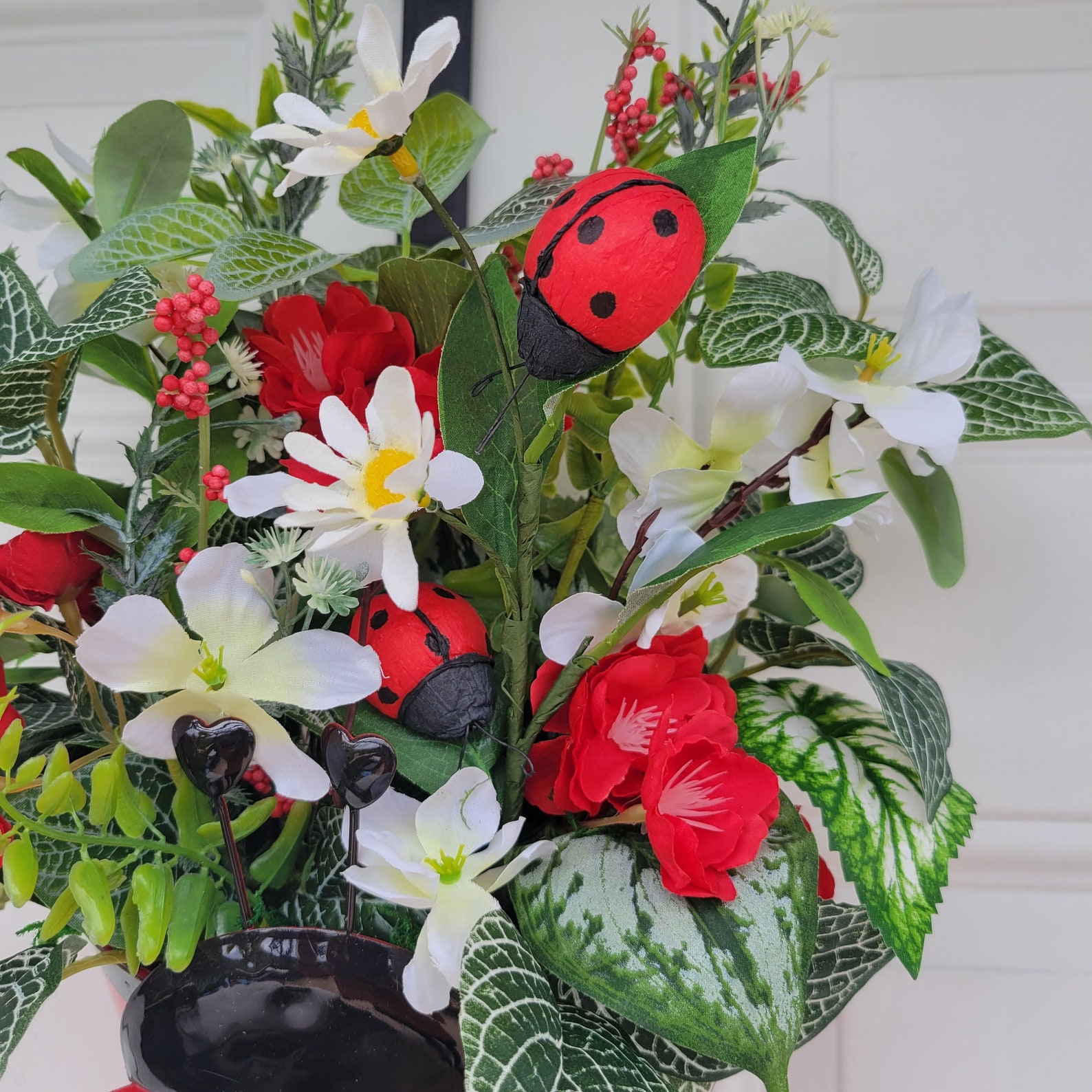 Ladybug Summer Floral, Sweet Summertime Kitchen Centerpiece, Entry Way ...