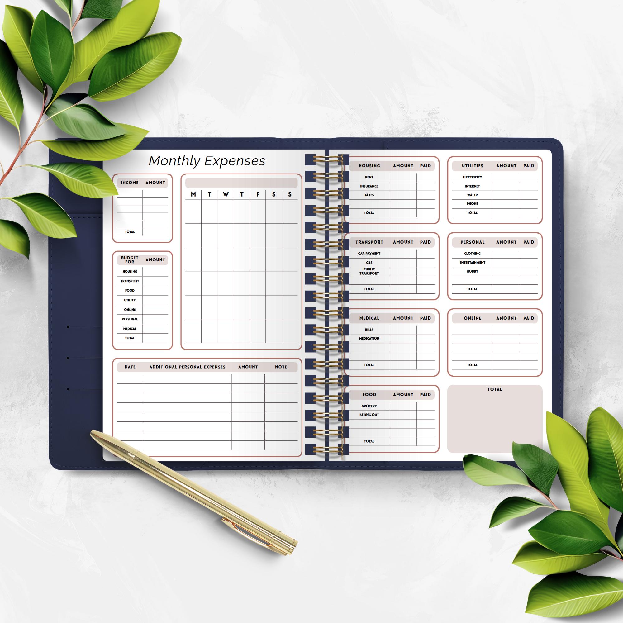Editable Monthly Expense Tracker, Printable Budget Planner, Fillable ...