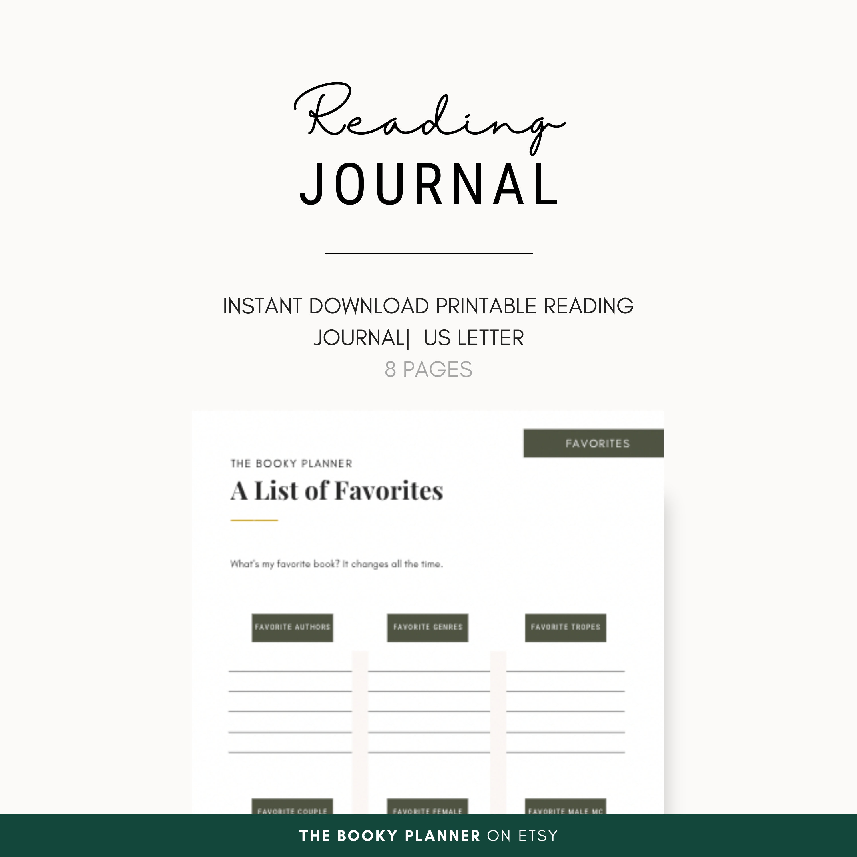 PRINTABLE Reading Journal, FREE Digital Reading Journal Inside, Simple ...