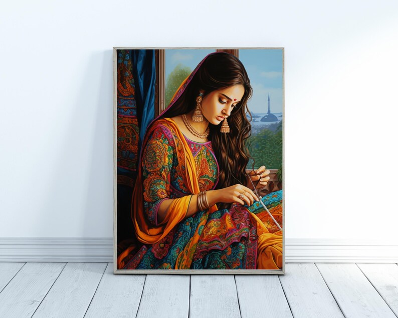 Modern Indian Wall Art, Desi Art, Punabi Beautiful Girl in Suit, Brown ...