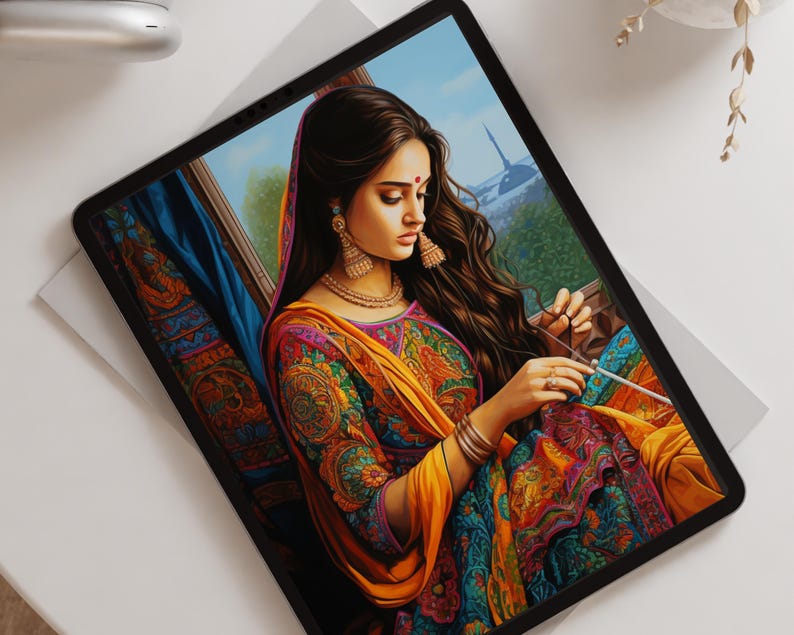 Modern Indian Wall Art, Desi Art, Punabi Beautiful Girl in Suit, Brown ...