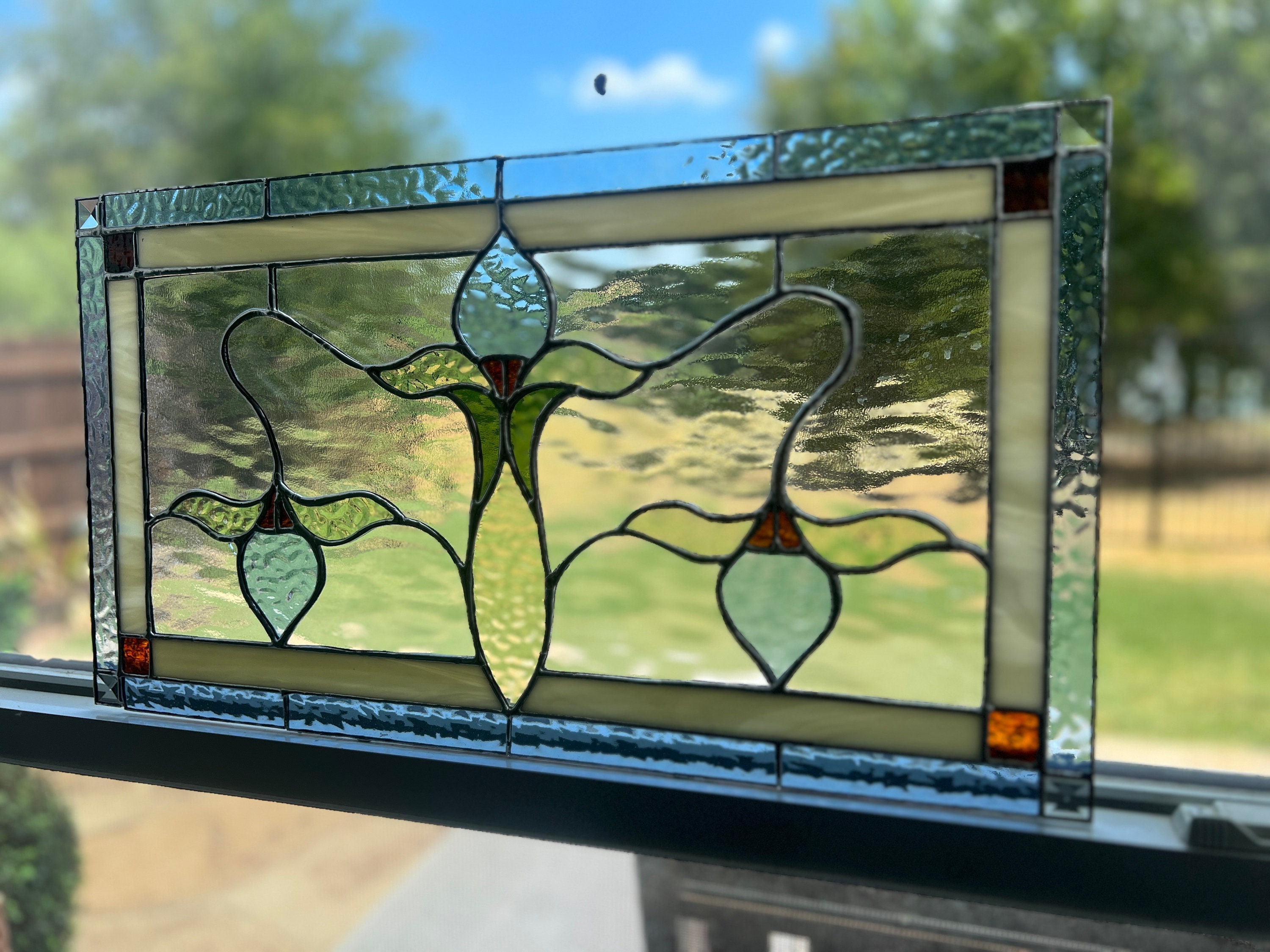Handmade Victorian Tiffany Style Stained Glass Window Panel Large 19.75 ...