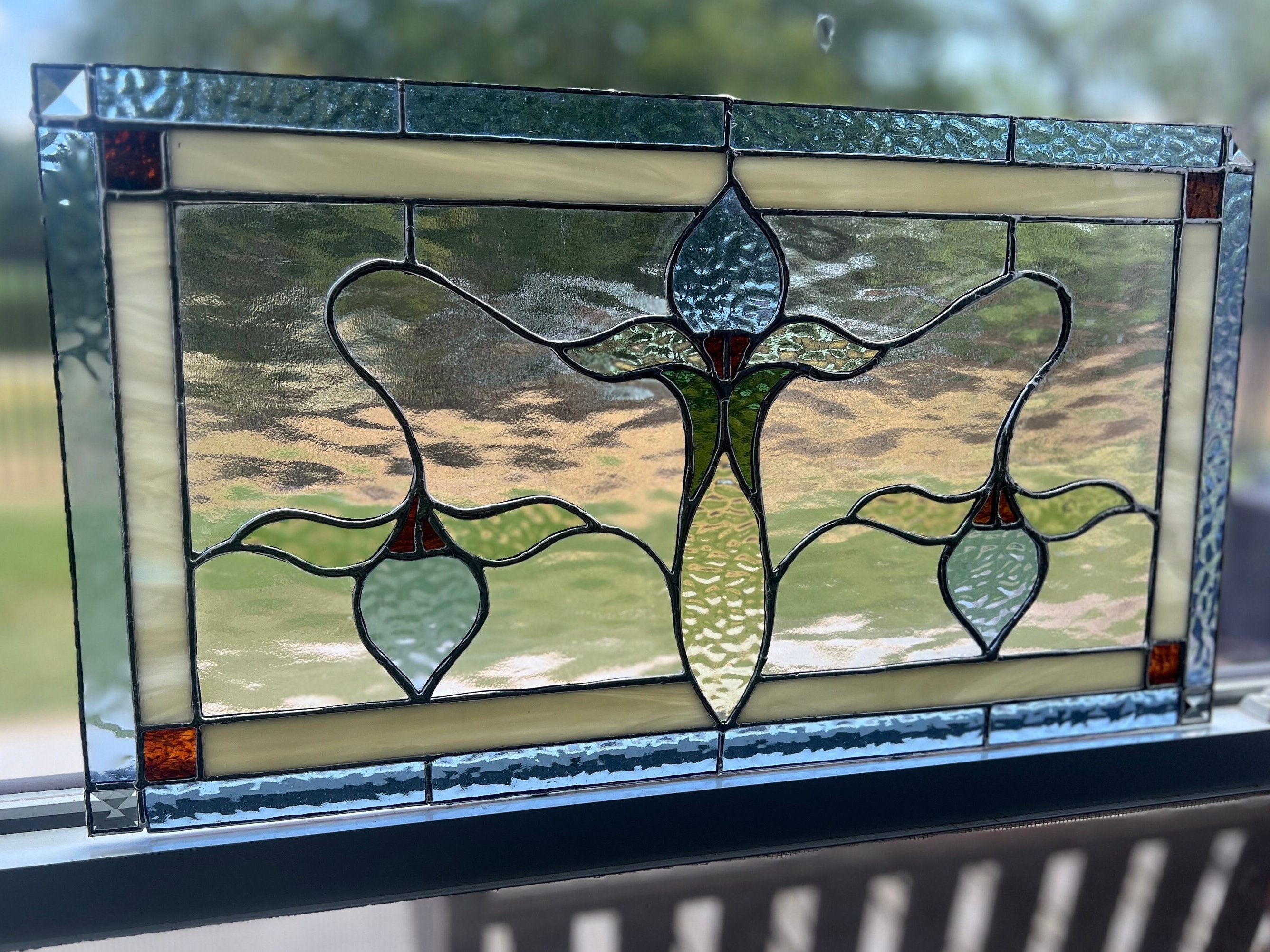 Handmade Victorian Tiffany Style Stained Glass Window Panel Large 19.75 ...