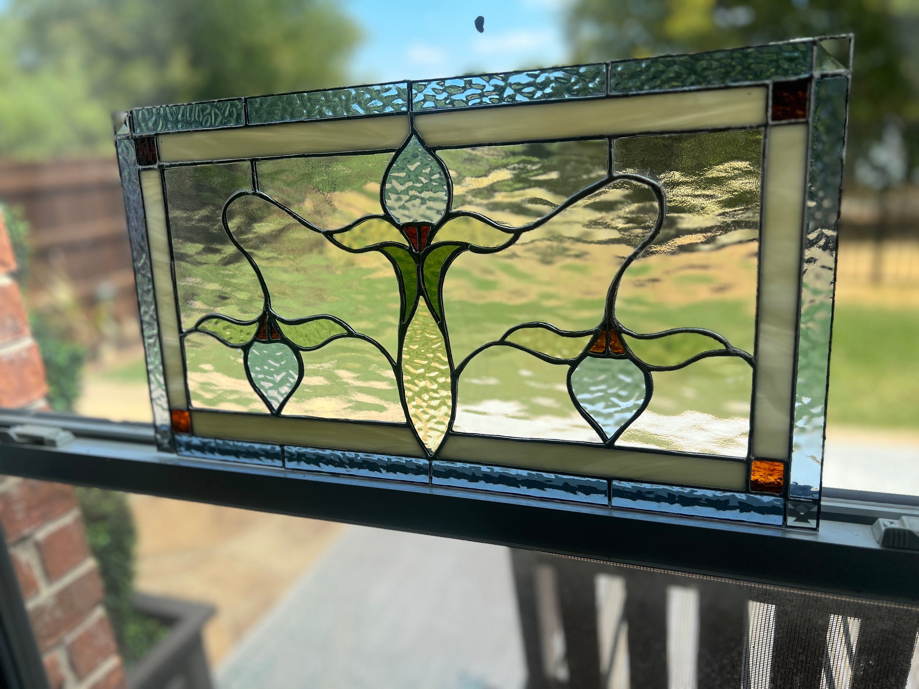 Handmade Victorian Tiffany Style Stained Glass Window Panel Large 19.75 ...