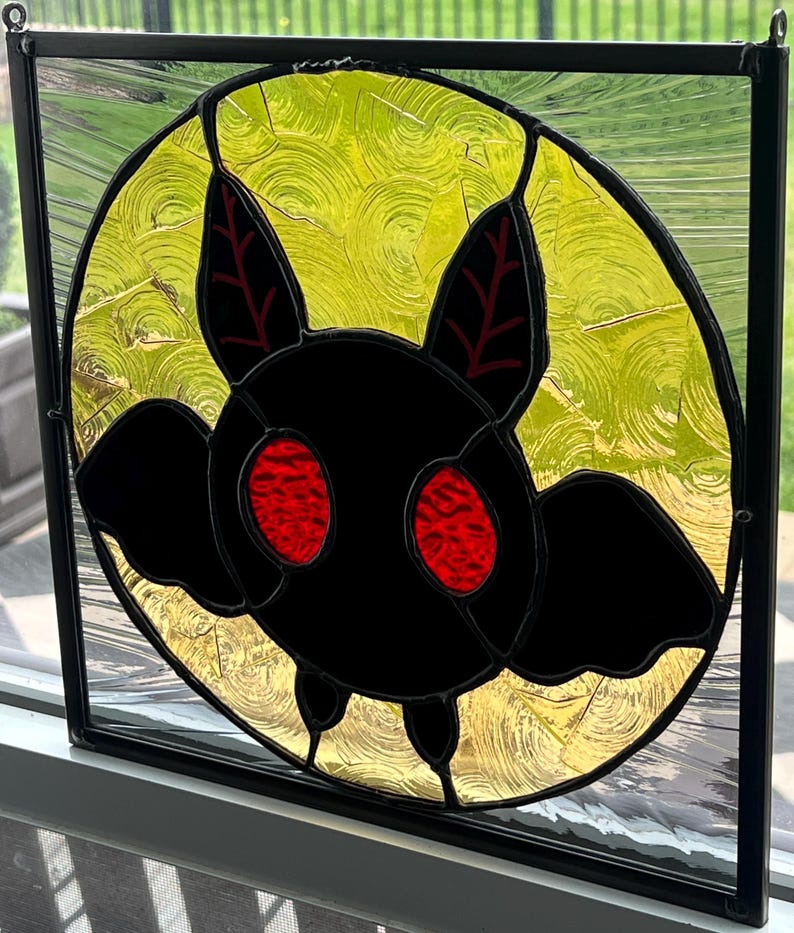 Handmade MOTHMAN Stained Glass Window Panel Window Hanging CRYPTID ...