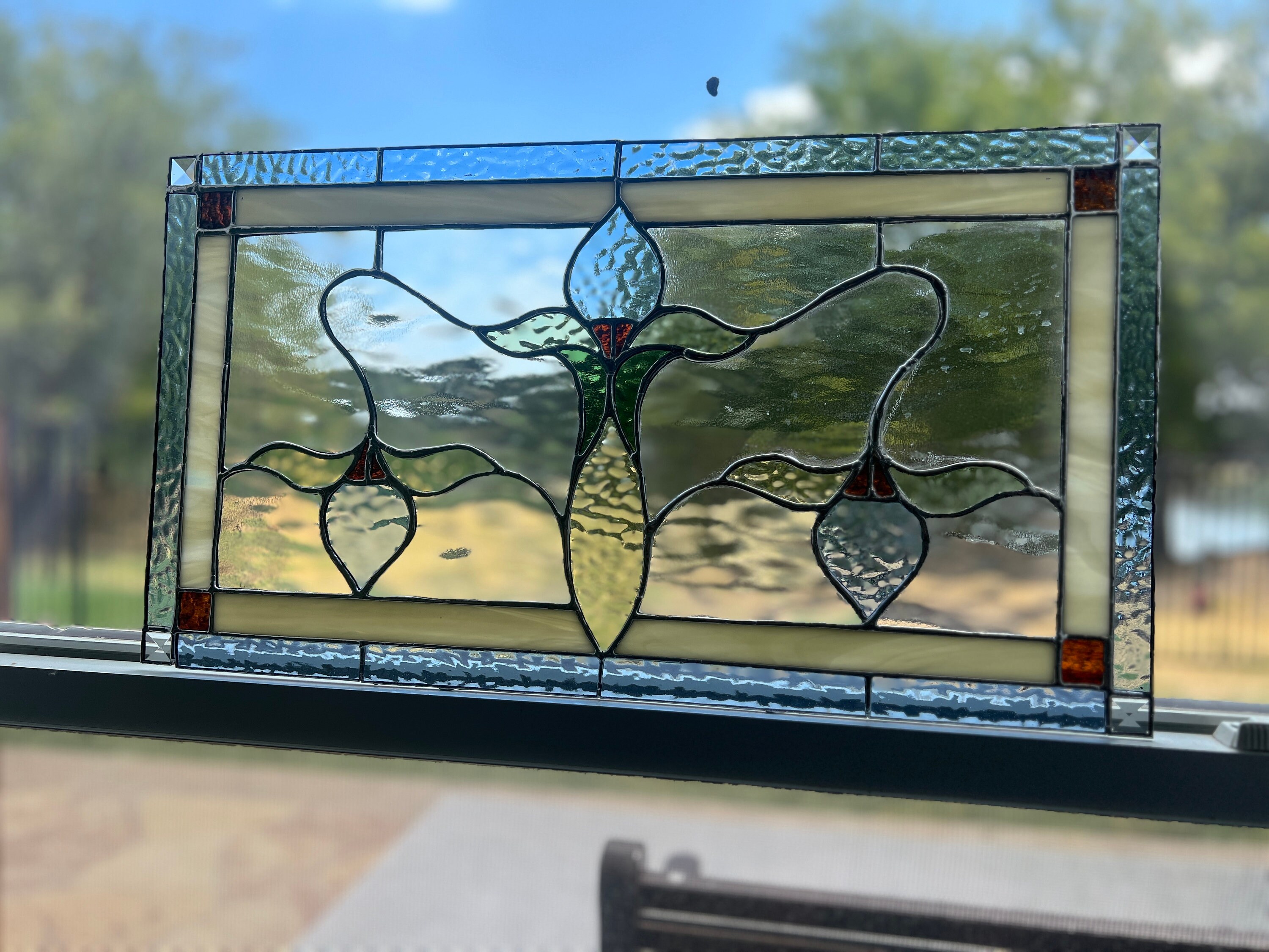 Handmade Victorian Tiffany Style Stained Glass Window Panel Large 19.75 ...
