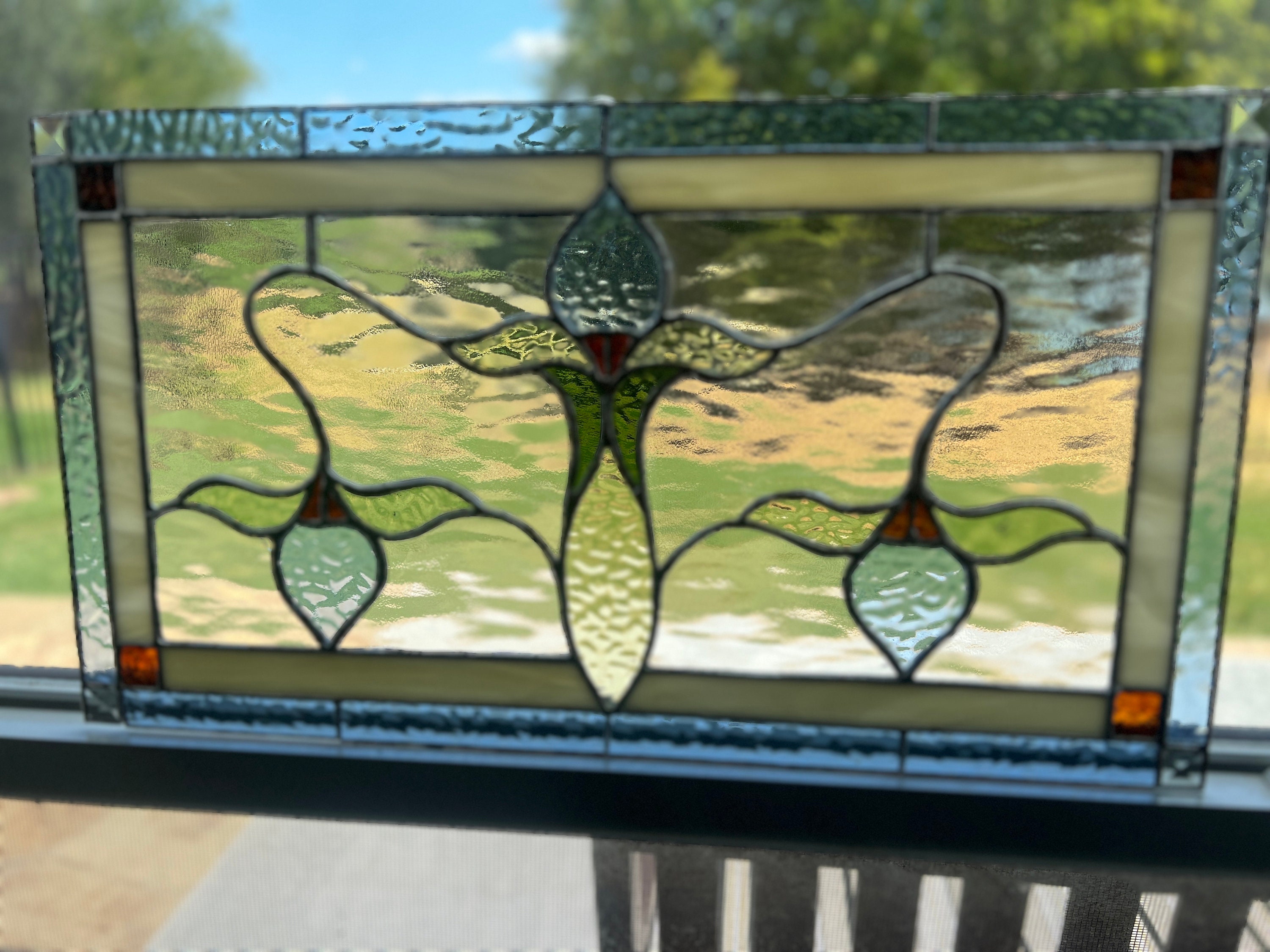 Handmade Victorian Tiffany Style Stained Glass Window Panel Large 19.75 ...