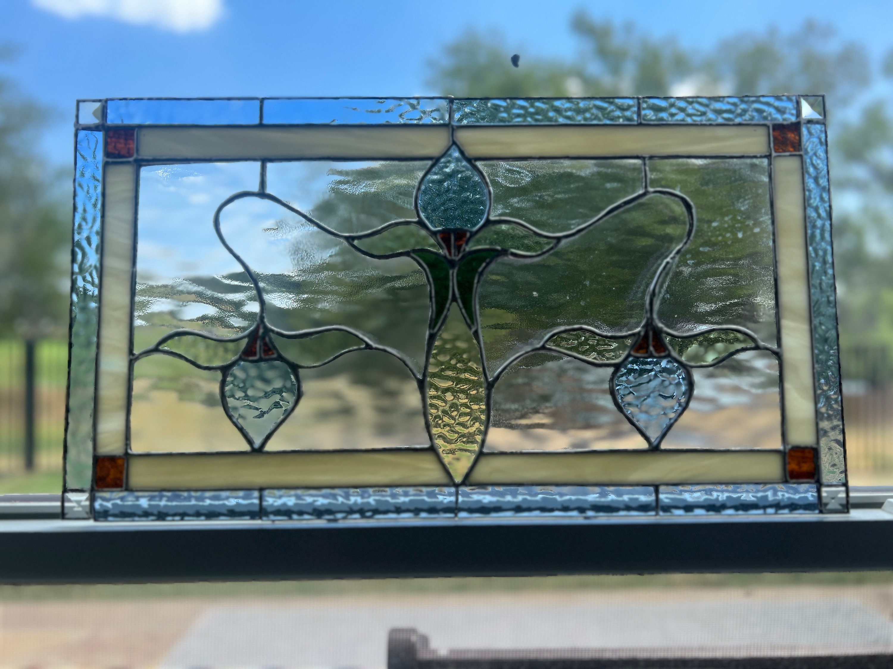 Handmade Victorian Tiffany Style Stained Glass Window Panel Large 19.75 ...